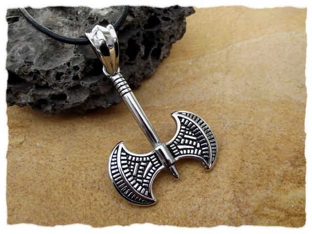 Anhänger "Wikinger Doppelaxt" aus Edelstahl - Mit Halsband - Große Ös