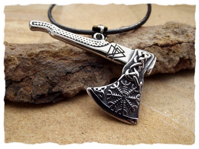 Anhänger Wikinger Axt mit Vegvisir aus Edelstahl